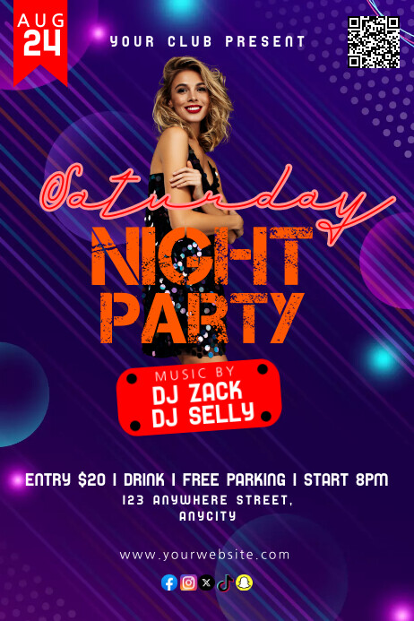 Modèle Neon Saturday Night Party Poster | PosterMyWall