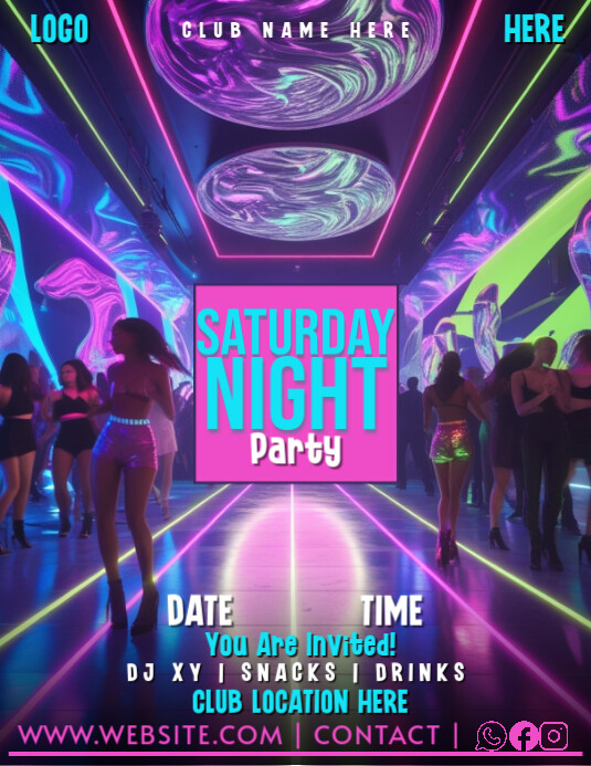 Neon Saturday Night Party Vibes Flyer (us Letter) Template | PosterMyWall