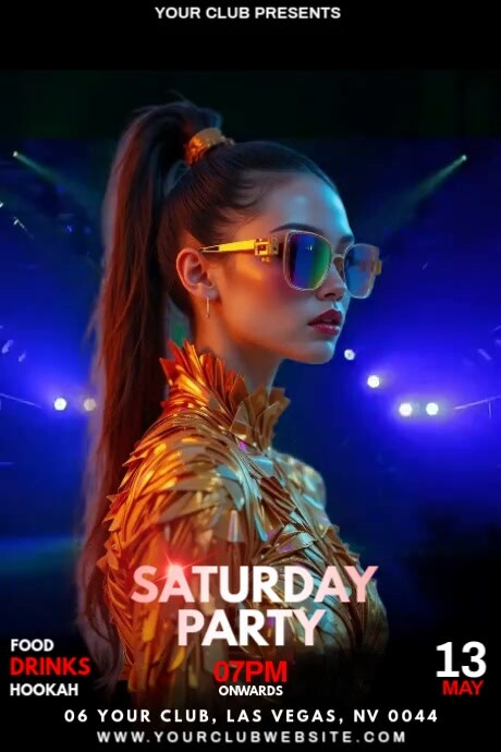 Neon Saturday Party Poster Template | PosterMyWall