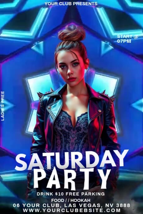 Neon Saturday Party Poster Template | PosterMyWall