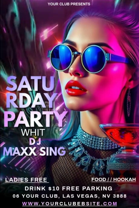 Neon Saturday Party Poster Template | PosterMyWall