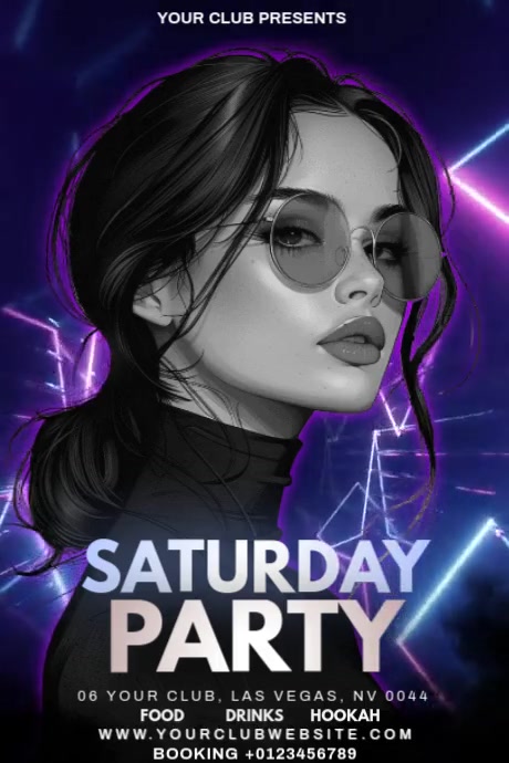 Neon Saturday Party Poster Template | PosterMyWall