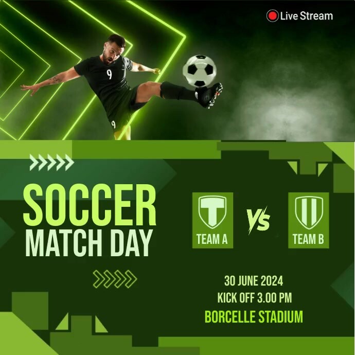 Neon Soccer Match Day Instagram Post Template | PosterMyWall
