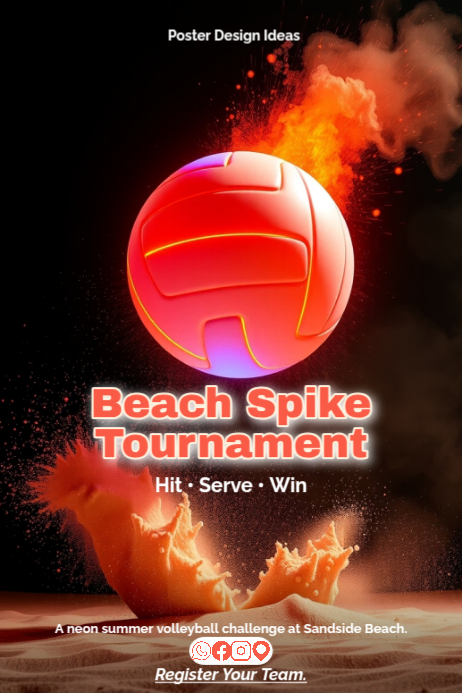 Neon Spike Clash – Energetic Volleyball Poster Template | PosterMyWall