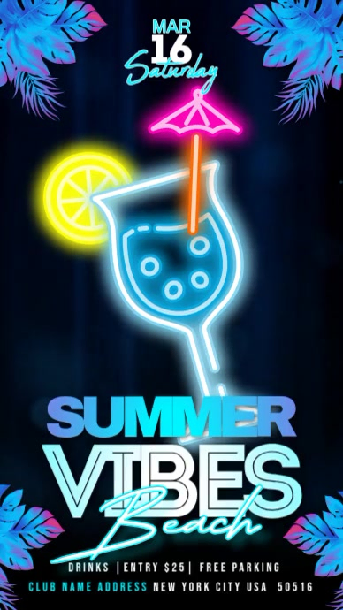 Copy of Neon Summer Vibes Beach Party | PosterMyWall