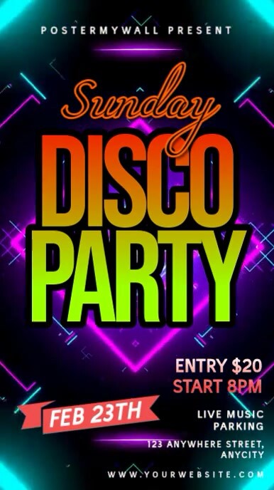 Neon Sunday Disco Party Reel Instagram Template | PosterMyWall