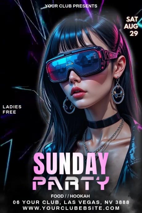 Neon Sunday Party Poster Template | PosterMyWall