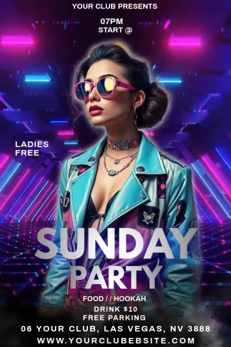 Neon Sunday Party Poster Template | PosterMyWall