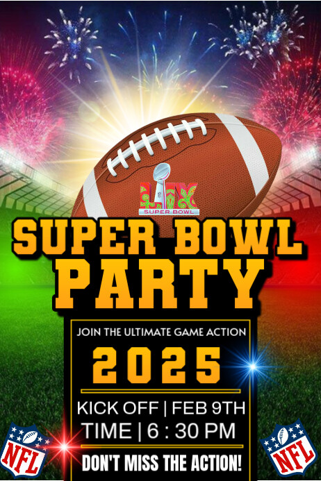 Neon Super Bowl Lix Party 2025 Poster Template | PosterMyWall