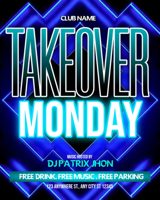 Neon Takeover monday video Template | PosterMyWall
