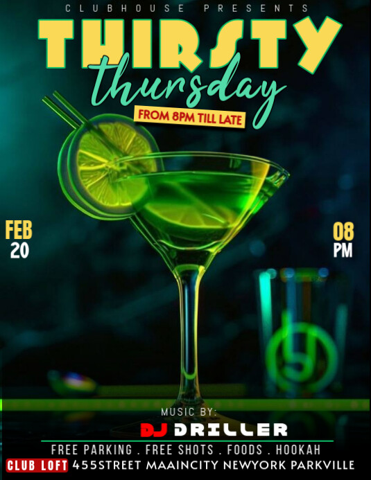 Neon Thirsty Thursday Club Flyer (us Letter) Template | PosterMyWall