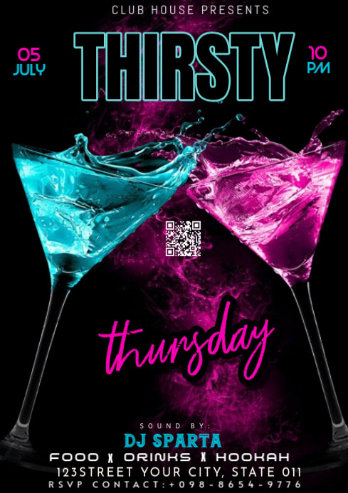 Neon Thirsy Thursday Party A4 Template | PosterMyWall