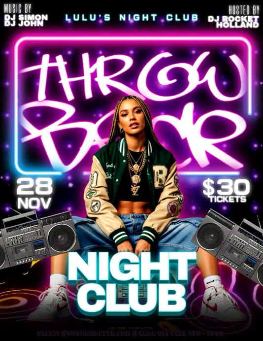 Plantilla de Neon Throwback 90’s Party Night | PosterMyWall