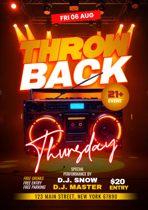 Neon Throwback Thursdays Flyer A5 Template | PosterMyWall