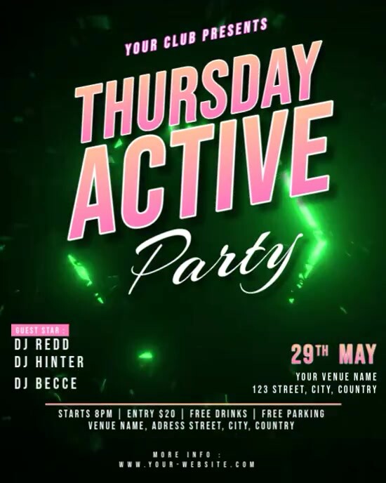 Plantilla de Neon Thursday Active Party Instagram Portrait | PosterMyWall