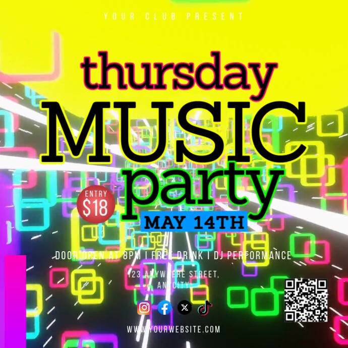 Copy of Neon Thursday Music Party Pos Instagram | PosterMyWall