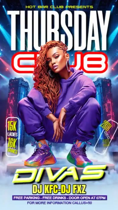 Neon Thursday Night Club Divas Party Instagram Reel Template | PosterMyWall