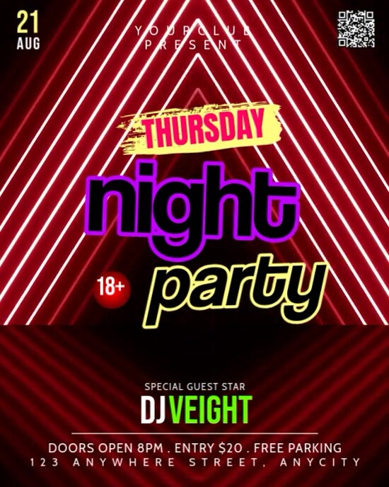 Copy of Neon Thursday Night Party Instagram Portrait | PosterMyWall