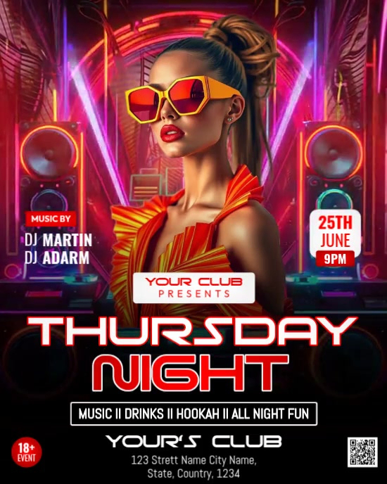 Plantilla de Neon Thursday Night Party Instagram Portrait | PosterMyWall
