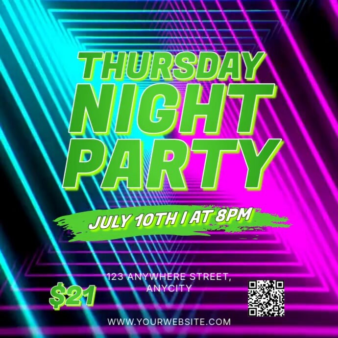 Copy of Neon Thursday Night Party Pos Instagram | PosterMyWall