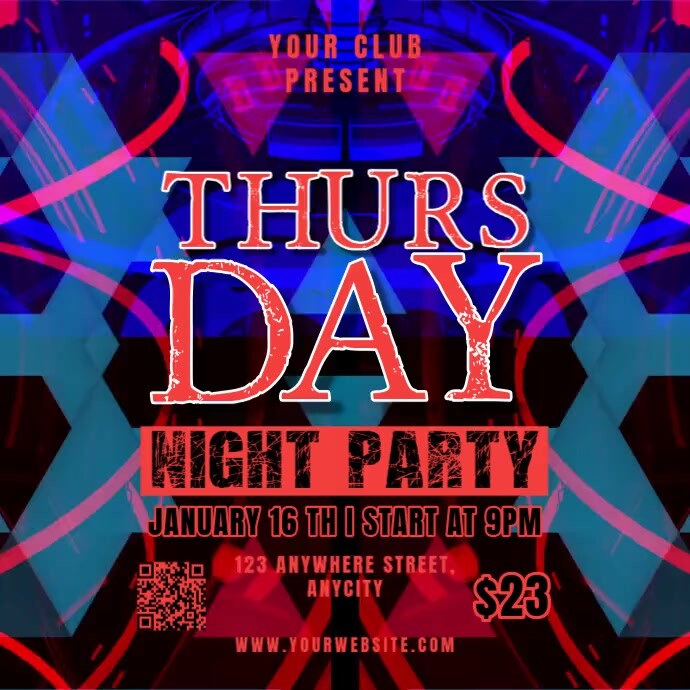 Neon Thursday Night Party Pos Instagram Template | PosterMyWall