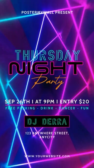 Plantilla de Neon Thursday Night Party Reel Instagram | PosterMyWall