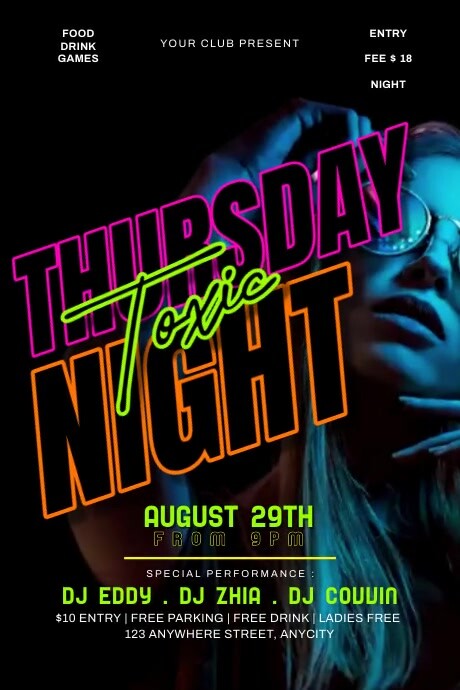 Plantilla de Neon Thursday Toxic Night Party Poster | PosterMyWall