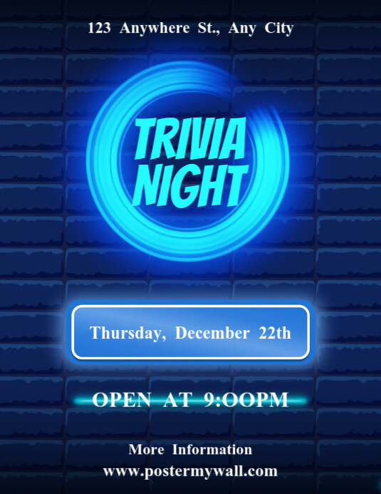 Neon Trivia Night Flyer (us Letter) Template | PosterMyWall