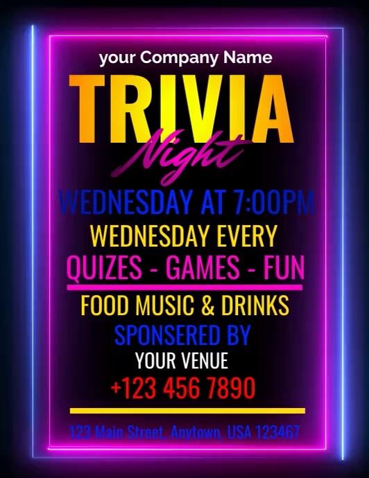 Copy of Neon Trivia Night Part Flyer (us Letter) | PosterMyWall