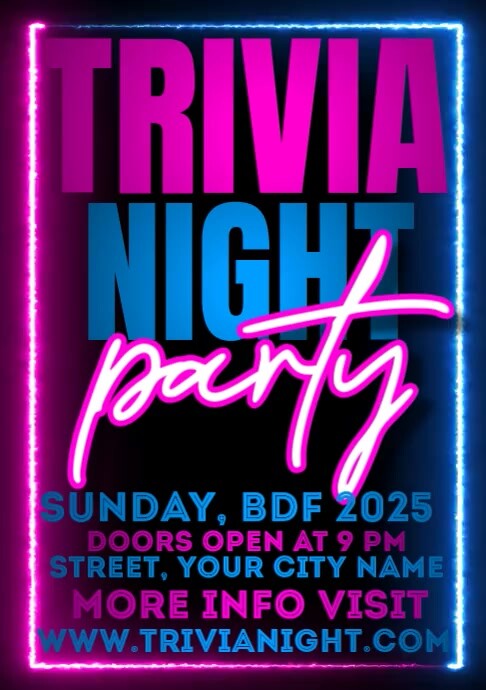 Plantilla de Neon Trivia Night Party A4 | PosterMyWall