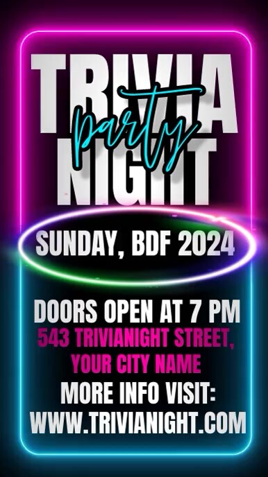 Plantilla de Neon Trivia Night Party Digital Display (9:16 | PosterMyWall