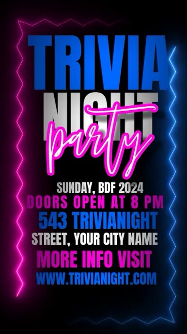 Neon Trivia Night Party Instagram Reel Template | PosterMyWall
