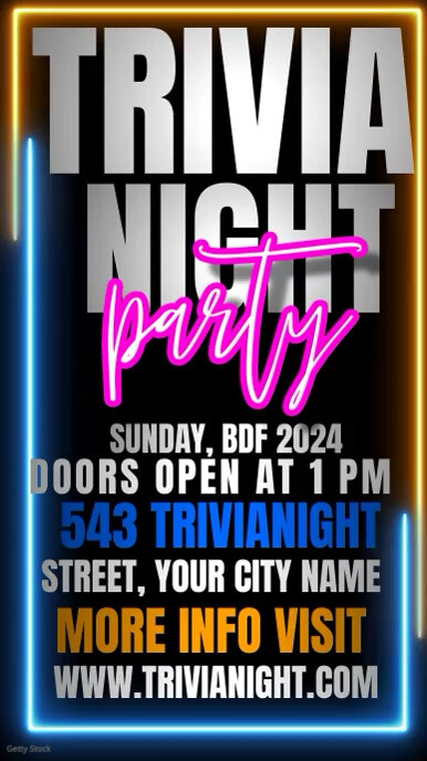 Neon Trivia Night Party Instagram Reel Template | PosterMyWall
