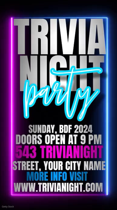 Plantilla de Neon Trivia Night Party Instagram Reel | PosterMyWall