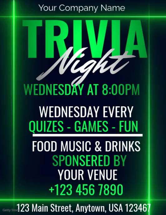 Copy of Neon Trivia Night Party New Template Flyer (us Letter ...