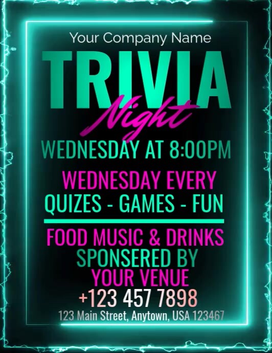 Copy of Neon Trivia Night Party New Template Flyer Flyer (us Letter ...