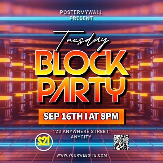 Neon Tuesday Block Party Pos Instagram Template | PosterMyWall