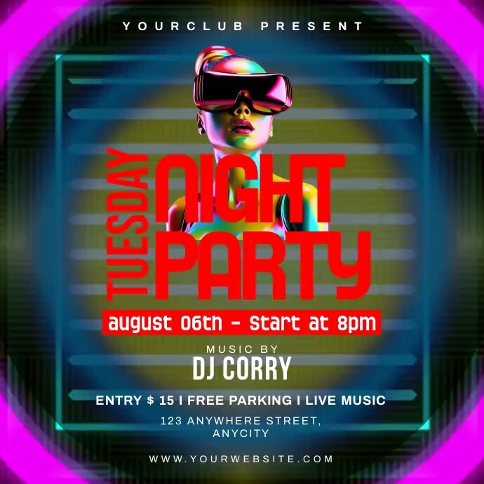 Neon Tuesday Night Party Pos Instagram Template | PosterMyWall