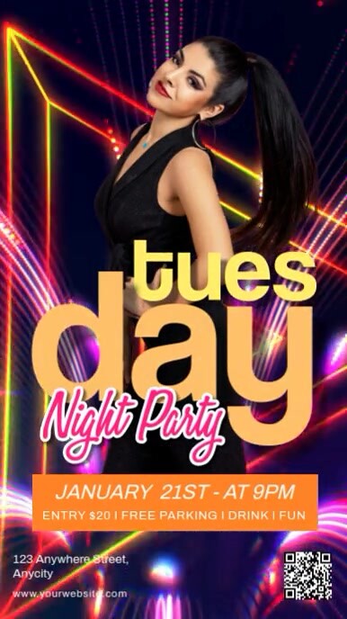 Neon Tuesday Night Party Reel Instagram Template | PosterMyWall