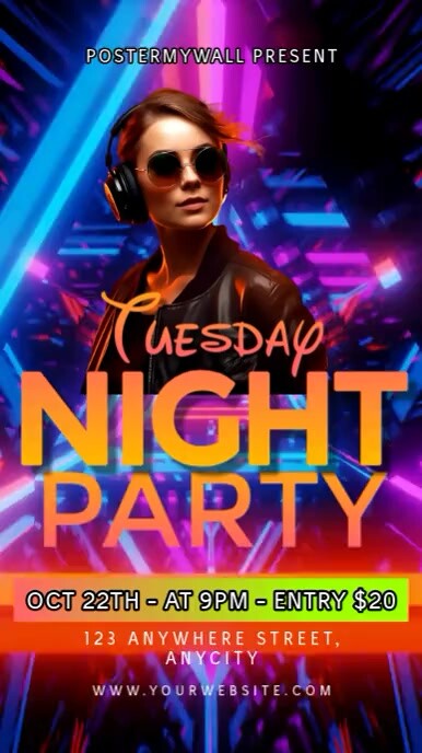 Plantilla de Neon Tuesday Night Party Reel Instagram | PosterMyWall