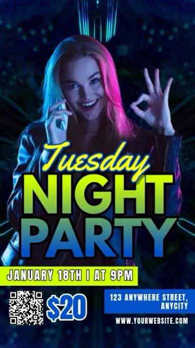 Neon Tuesday Night Party Reel Instagram Template | PosterMyWall