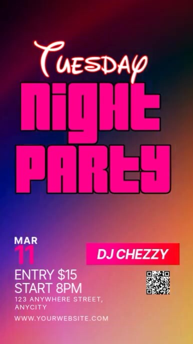 Neon Tuesday Night Party Tampilan Digital (9:16) Template | PosterMyWall