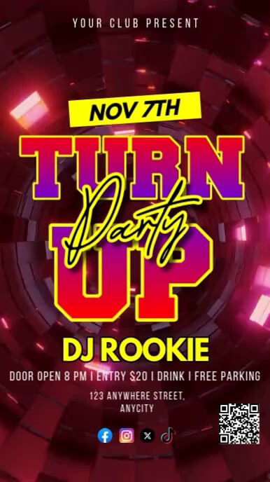 Plantilla de Neon Turn Up Party Reel Instagram | PosterMyWall