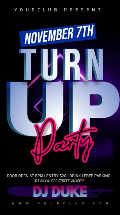 Neon Turn Up Party Reel Instagram Template | PosterMyWall