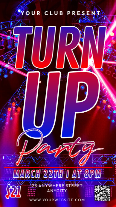 Neon Turn Up Party Tampilan Digital (9:16) Template | PosterMyWall