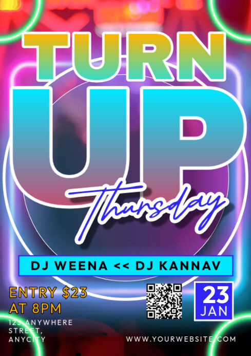 Copy of Neon Turn Up Thursday Party A2 | PosterMyWall