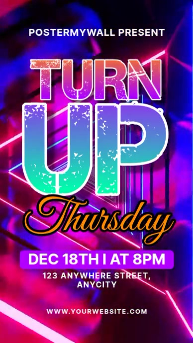 Neon Turn Up Thursday Reel Instagram Template | PosterMyWall