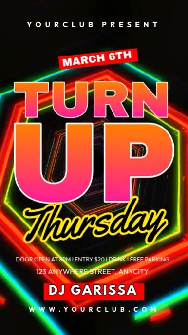 Copy of Neon Turn Up Thursday Tampilan Digital (9:16) | PosterMyWall