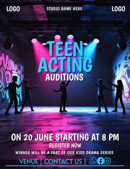 Neon Urban Teen Acting Audition Flyer (us Letter) Template | PosterMyWall