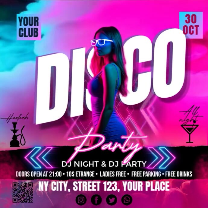 Neon Vintage Disco Instagram Post Template | PosterMyWall